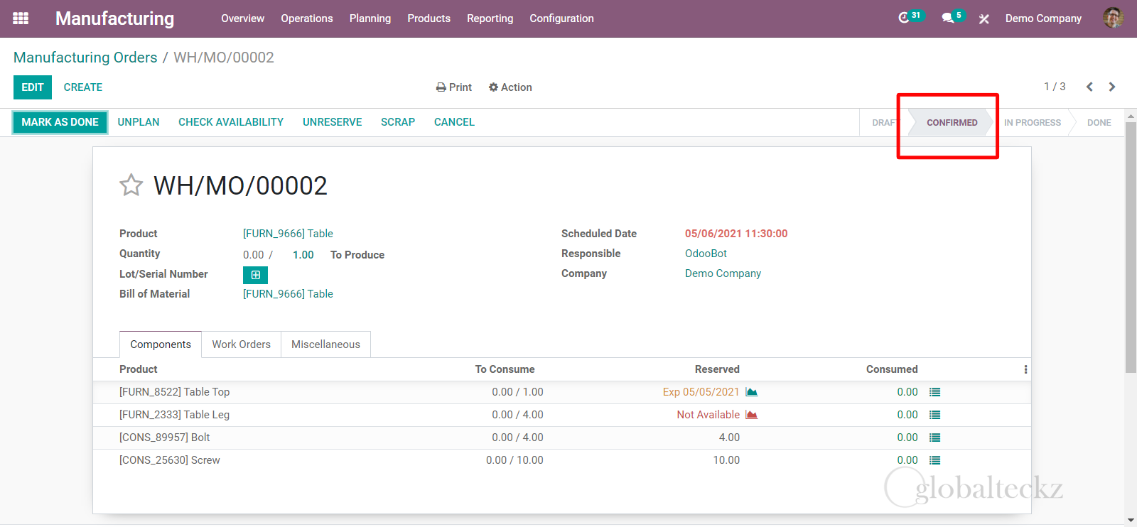 Manage Scrap Orders in Odoo ERP - Globalteckz