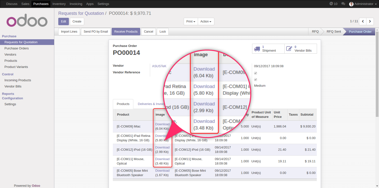 Product Image On Purchase Order and Quotation | Odoo Apps for Purchase