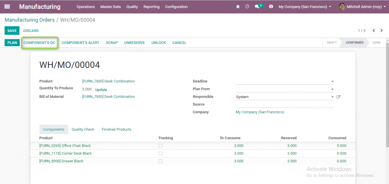 Odoo MRP Quality Check | Module | Manufacturing | Control Alerts