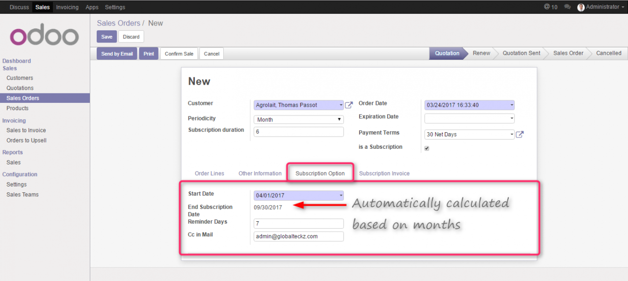 Odoo Subscription Management - Globalteckz