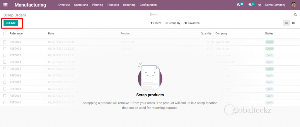 Manage Scrap Orders in Odoo ERP - Globalteckz