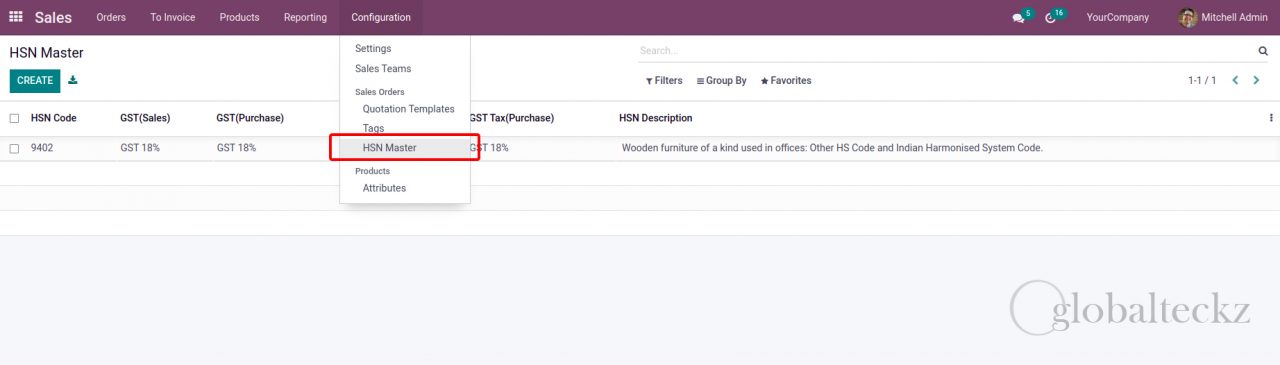 Odoo HSN Code and GST Rate - Globalteckz